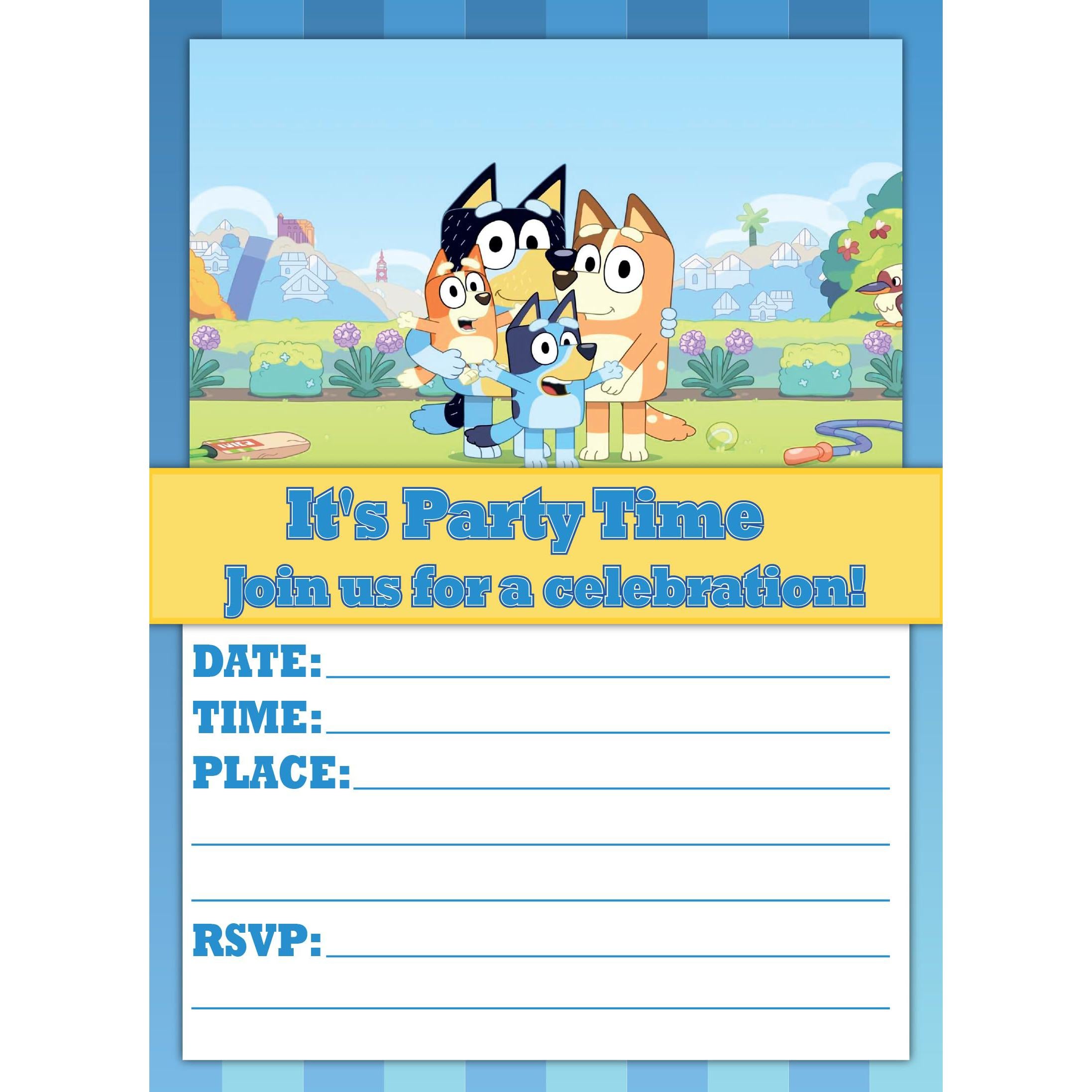 Set of 20 Bluey Birthday Invitation Cards & Envelopes – Luxlio